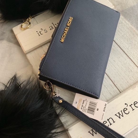 Michael Kors | Bags | New Mk Double Zipper Wallet Navy Blue Gold | Poshmark